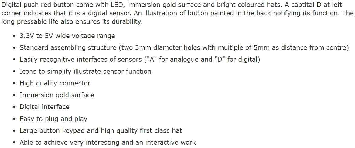 DFROBOT RED CAP PUSH BUTTON MODULE FOR ARDUINO - DFR0029-R מוצרי פיתוח לאלקטרוניקה סידרה : 44378